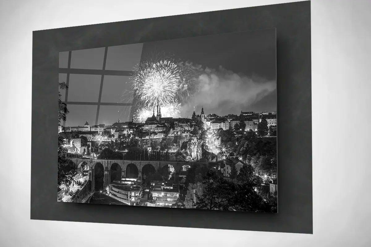 8523-L-VIO-7716-Fireworks-Luxembourg-city-floating-acrylic-bw ...